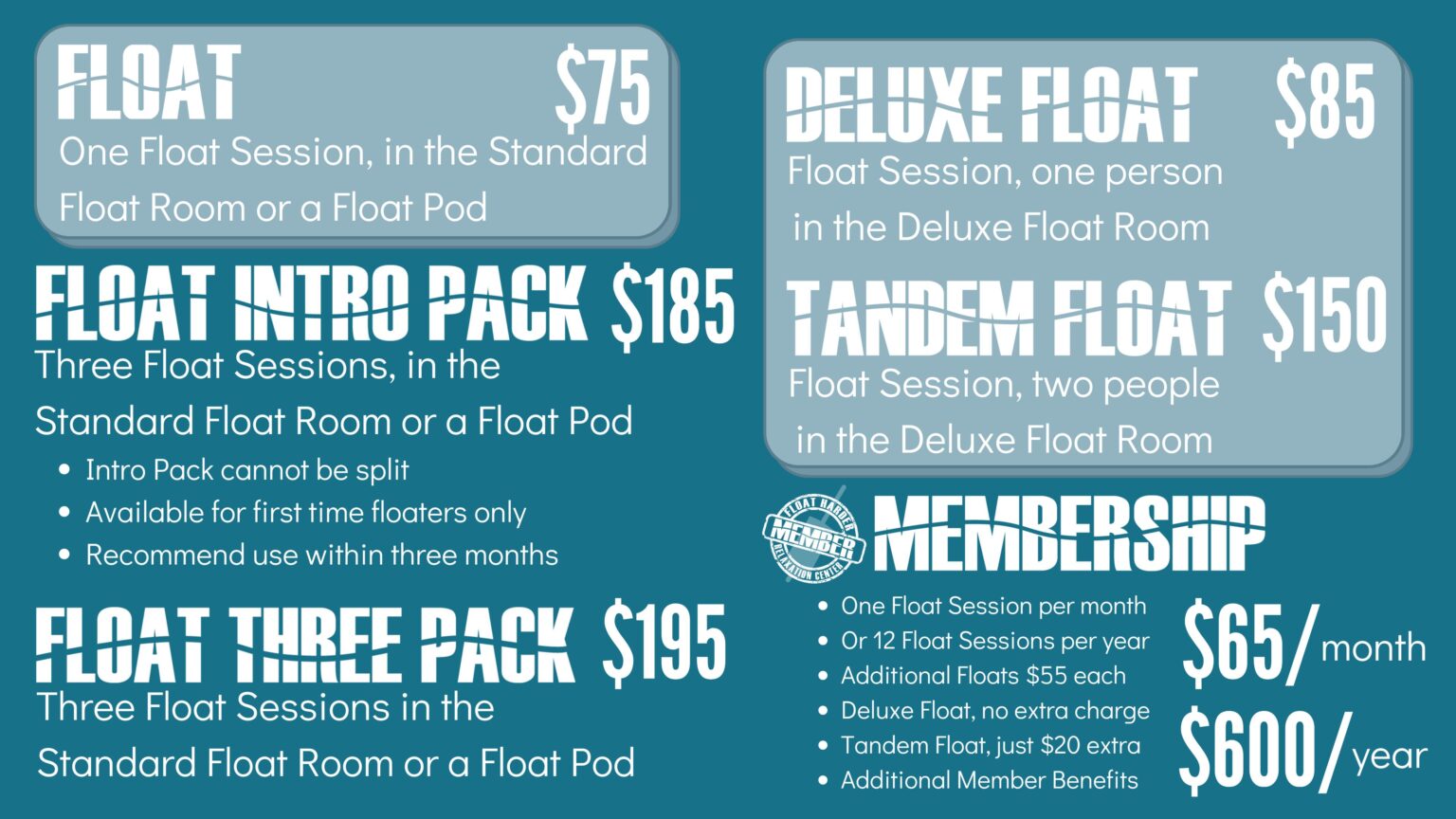 Pricing & Membership - Float Harder - Float in Portland, Maine.